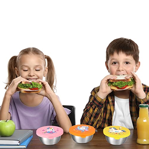 6 Pcs Unicorn Salad Dressing Containers to Go 1.9 oz Kid Condiment Sauce Containers Stainless Steel Small Containers with Lids Silicone Lid Bento Box Accessories Leakproof Condiment Cup for Food