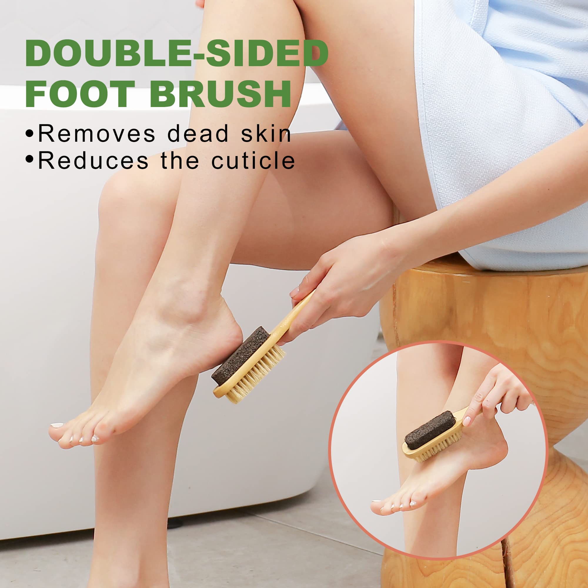 AIFEIVICO Dry Brushing Body Brush, Natural Boar Bristle Exfoliating Dry Brush, Long Handle Back Scrubber Brush, Face Brush, Foot Brush, Meridian Pressure Brush for Lymphatic Drainage, Cellulite