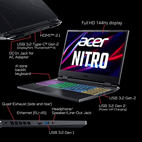 Acer Nitro 5 AN515-58-527S Gaming Laptop | Intel Core i5-12500H | NVIDIA GeForce RTX 3060 Laptop GPU | 15.6" FHD 144Hz IPS Display | 16GB DDR4 | 512GB PCIe Gen 4 SSD | Killer Wi-Fi 6 | RGB Keyboard