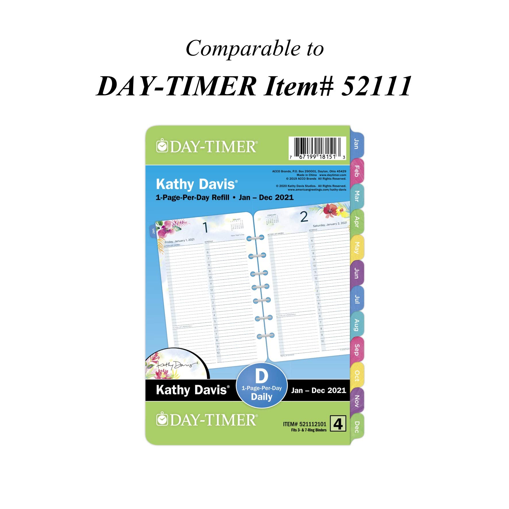 2021 Daily & Monthly Planner Refill by AT-A-GLANCE, 52111 DAY-TIMER, 5-1/2" x 8-1/2", Size 4, Kathy Davis (KD81-125-21)