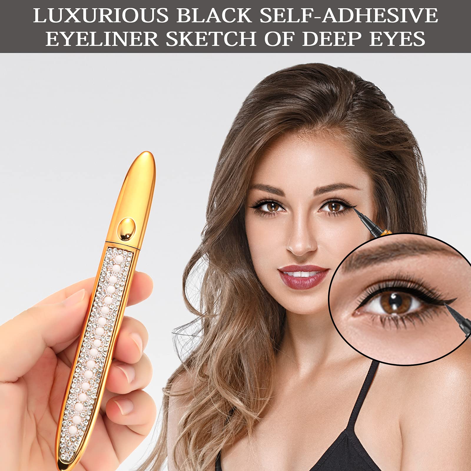 Maitys 4 Pieces Self-Adhesive Eyeliner 2 in 1 Eye Liner Pen Diamond Glitter Liquid Eyeliner No Glue No Magnetic Liquid Eyeliner Pen Waterproof Long LastingFV