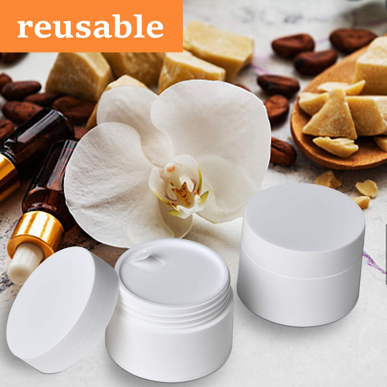 Plastic Containers Akamino White Plastic Lotion Jar with Inner Liners and Dome Lids for Make-up Cosmetic, Creams, Lotions, Refillable Travel Airtight Container Storage (1.25 Oz, 37 ML, 12 PCS)