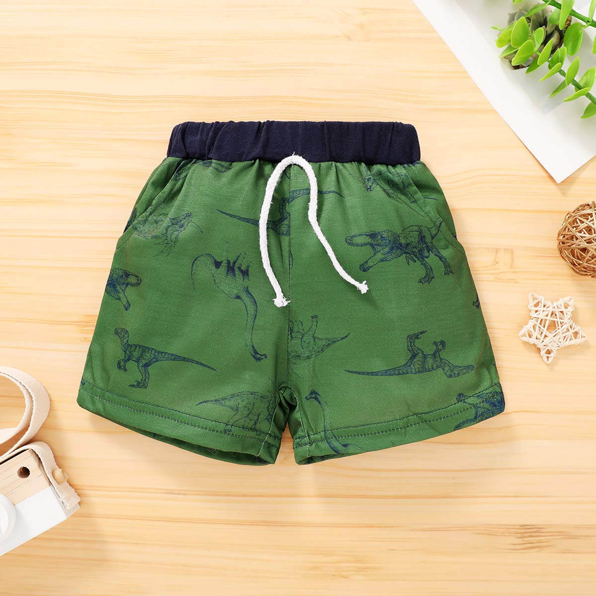 SEVEN YOUNG Toddler Baby Boy Summer Clothes Dinosaur Printed Short Sleeve T-Shirt Top + Short Pants 2pcs Boys Outfit Set (Green, 4-5 Years)