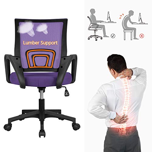 Topeakmart Executive Office Desk Chair Ergonomic Mesh Back Office Chair Adjustable Work Chair with Lumbar Support and Swivel Rolling Wheels for Home Office Conferecne Roon and Study, Purple