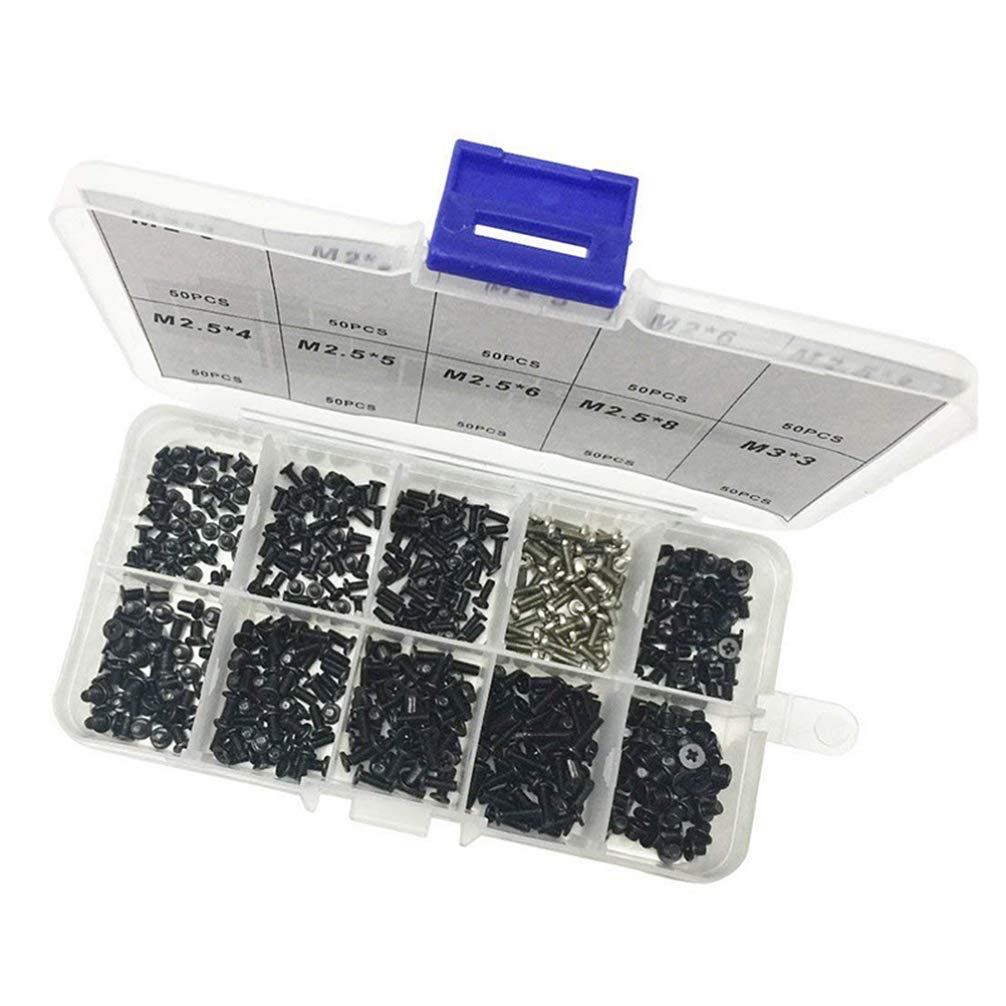 TEHAUX 500pcs Set Lap Desk Head Bolt Self Tapping Screws Metal Screws Computer Screws Head Cap Screw Cross Head Screw 6mm Machine Screws Small Black Screws Laptop Screw Group