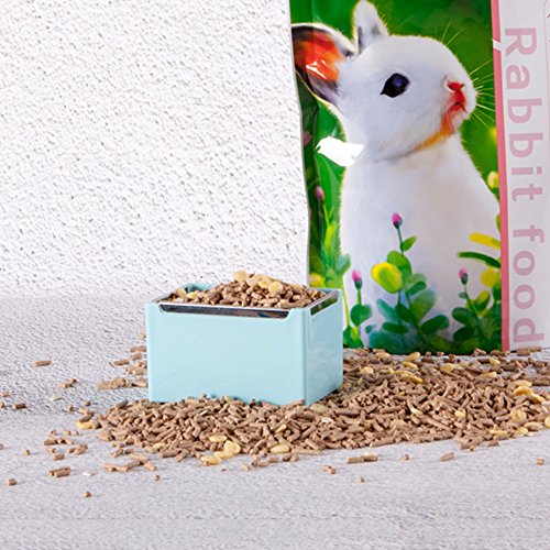 Cage Feeder Food & Water Hay Bowl Dish Bin Feeder, Small Animal Supplies for Rabbit Guinea Pig Chinchilla Hamster Ferret (Blue)