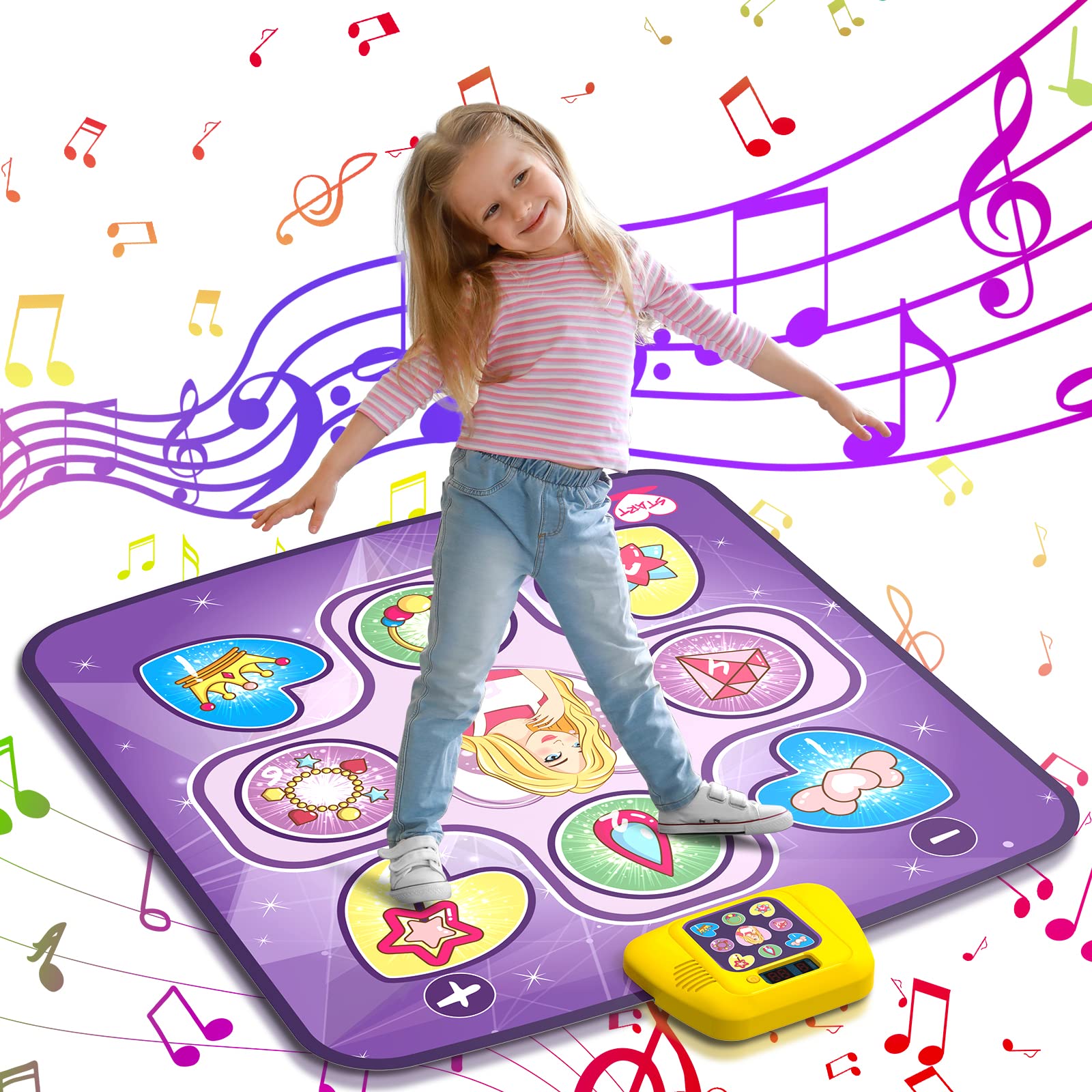 beefunni Dance Mat, Girls Toy Gift for Ages 3 4 5 6, LED Dance Pad with 5 Fun Game Modes, Adjustable Volume, 3 Challenge Levels, Built-in Music, Birthday Present for 3 4 5 6 Year Old Girls(Non-Slip)