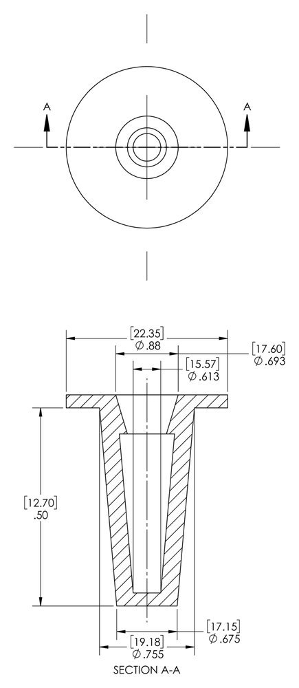 Caplugs 99394282 Plastic Tapered Cap and Plug. T-8X, PE-LD, Cap OD 0.613" Plug ID 0.755", Red (Pack of 200)