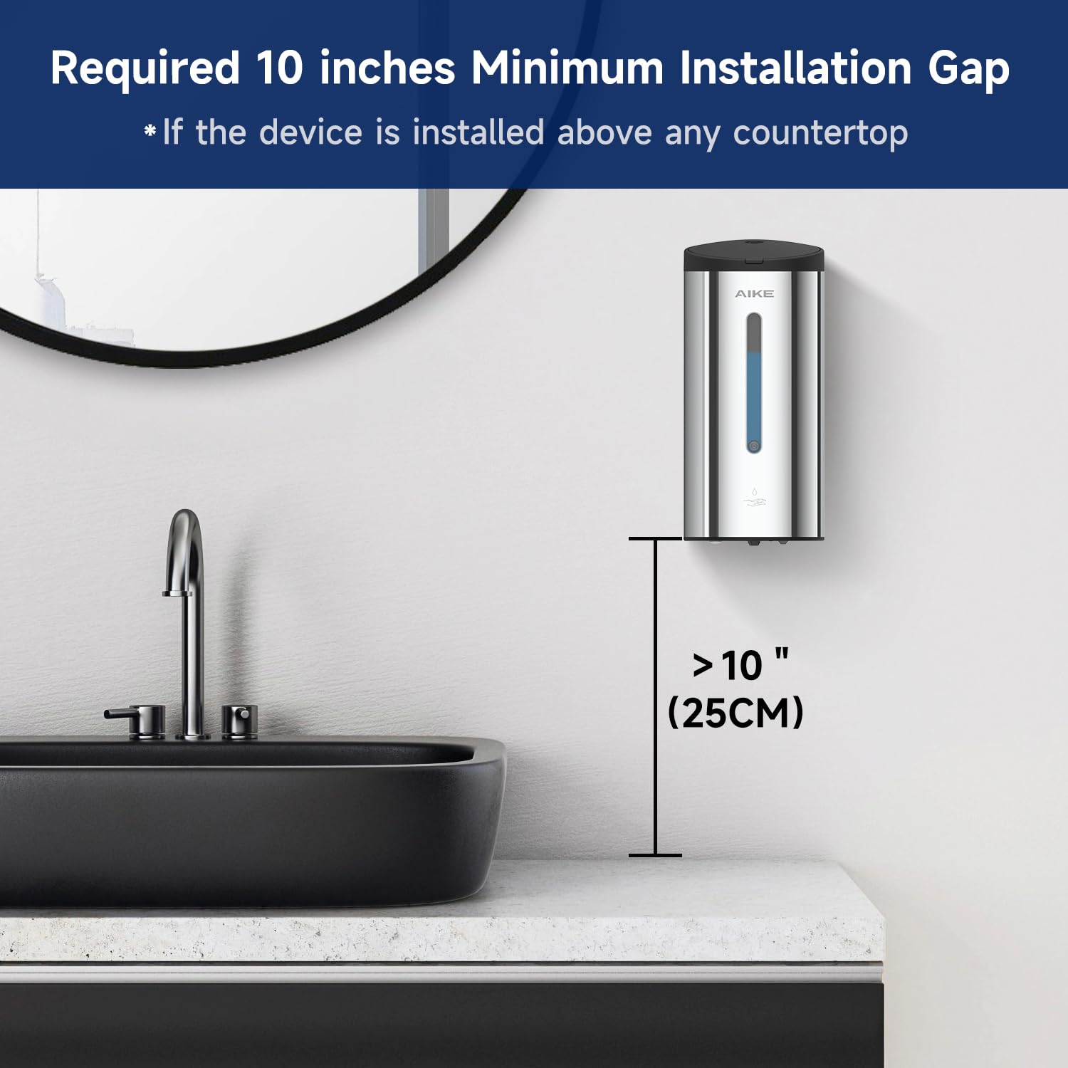 AIKE Wall-Mount Automatic Liquid Soap Dispenser 27oz Large Capacity Polished Stainless Steel Finish Model AK1205