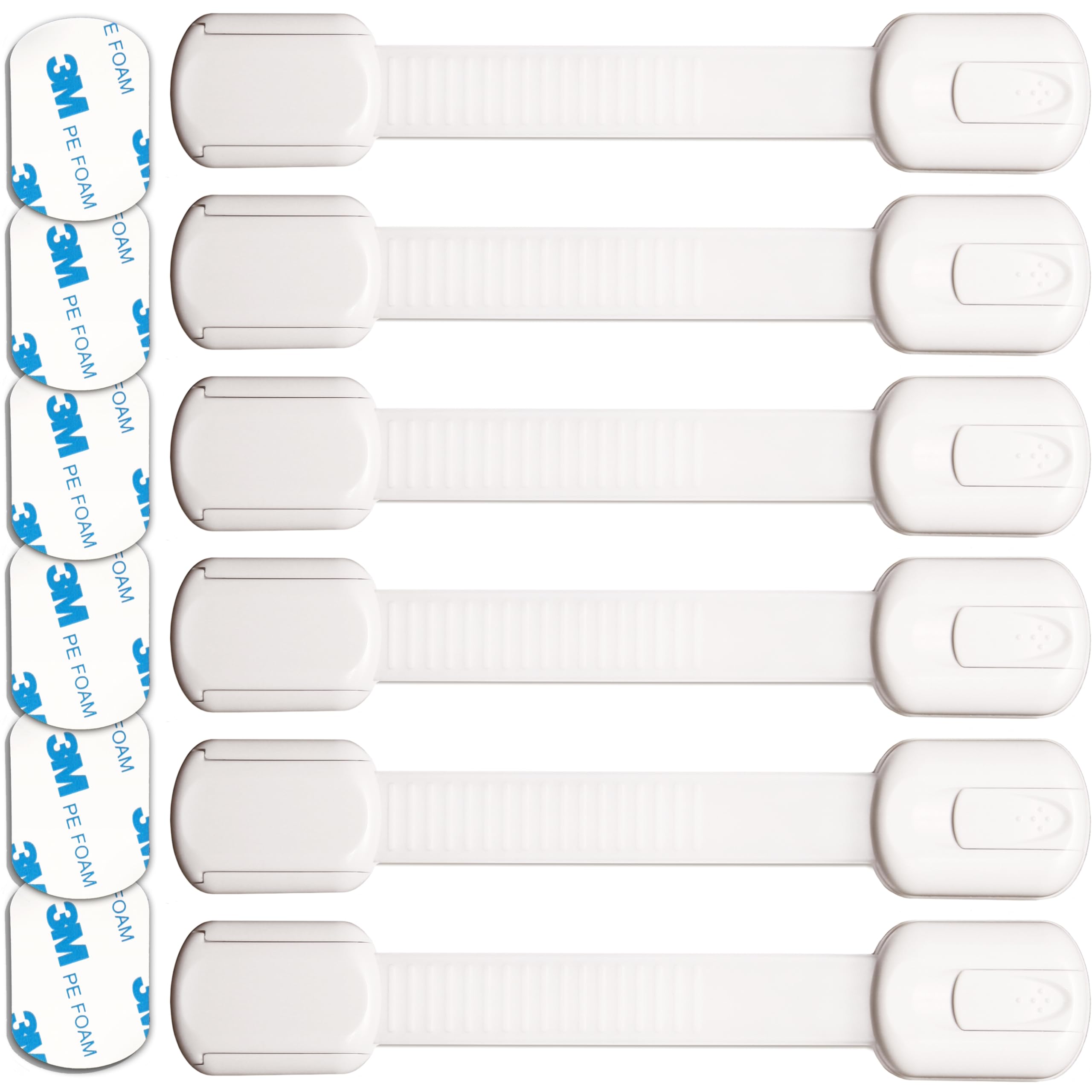 Baby Proofing Safety Cabinet Locks - Child Proof Latches for Dresser Drawer Cupboard Doors Closet Oven Refrigerator Fridge - Adjustable Childproof Straps by Oxlay - White - 6 Pcs