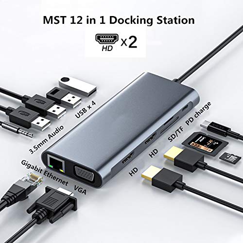 Sheng Jie USB Type C Hub to HDMI MST 4K VGA 12 in 1 Adapter USB C HUB 3.0 Docking Station RJ45 LAN Ethernet SD TF for MacBook Thunderbolt