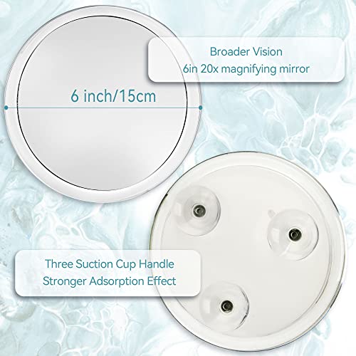 MIYADIVA 20x Magnifying Mirror, Small Magnifying Mirror with Suction Cup, Magnified Mirror, Close Up Mirror for Precise Details of Makeup, Super Magnification, 6" Dia