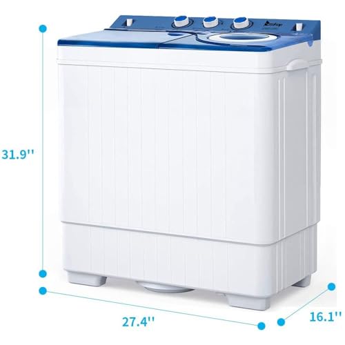 26Lbs Portable Washing Machine and Dryer, Twin Tub Portable Washer Dryer Combo with Drain Pump, Semi-Automatic 18Lbs Washer Mini Laundry Machine with 8Lbs Spinner for Dorms, Apartments, RVs, Blue