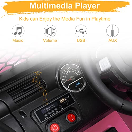 JOYMOR Large Ride on Truck, 12V Kids Electric Battery Powered Car with Remote Control, Motorized Toddler Vehicles Truck Toy, Adjustable Speeds, MP3 Player, LED, Horn (one seat, Pink)