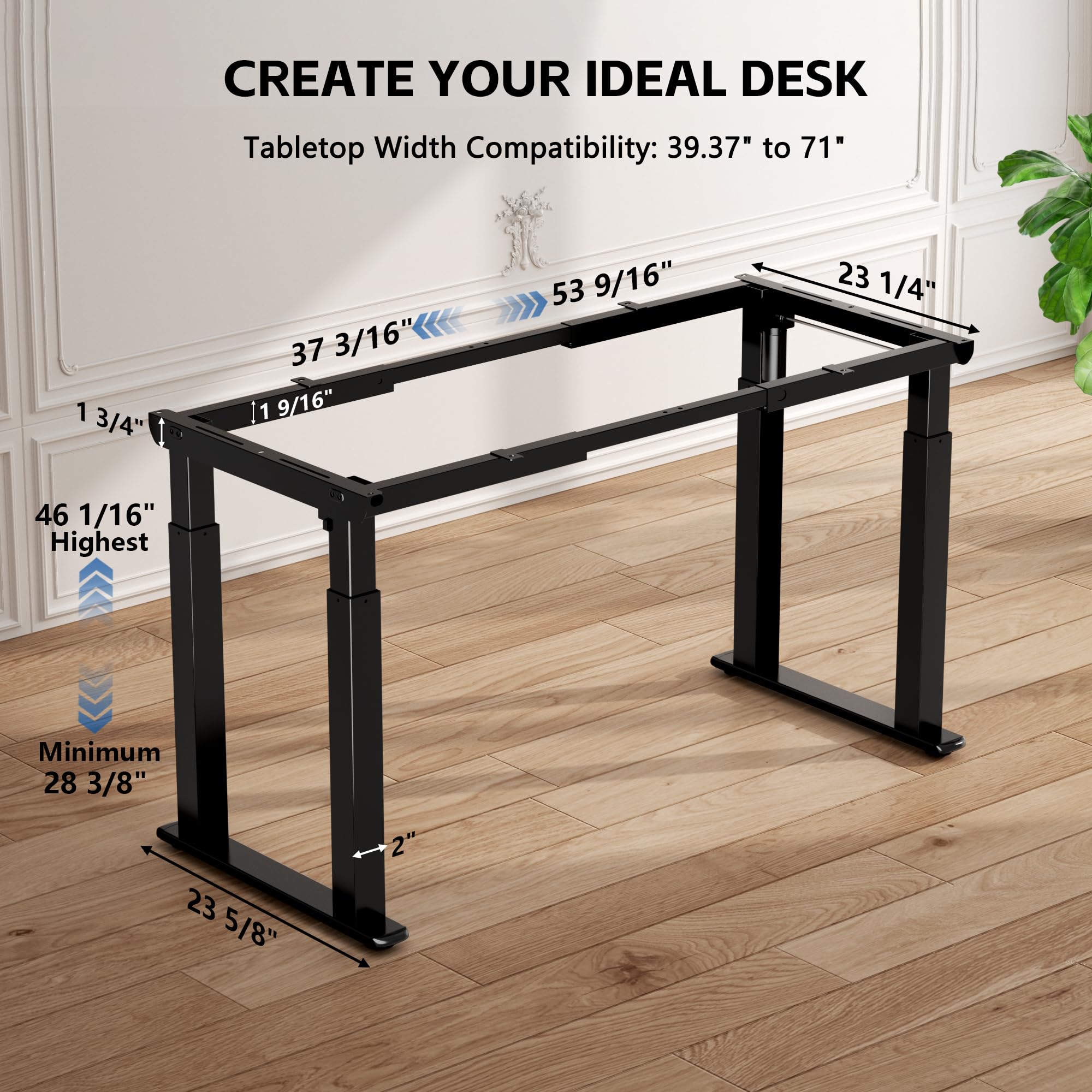 4-Leg Standing Desk Frame Dual Motor, Electric Adjustable Legs Compatible Desktop Size 39″-79″, 264 lbs Weight Capacity, Anti-collision Detection Stand Up Desk Frame Workstation, Black Frame Only