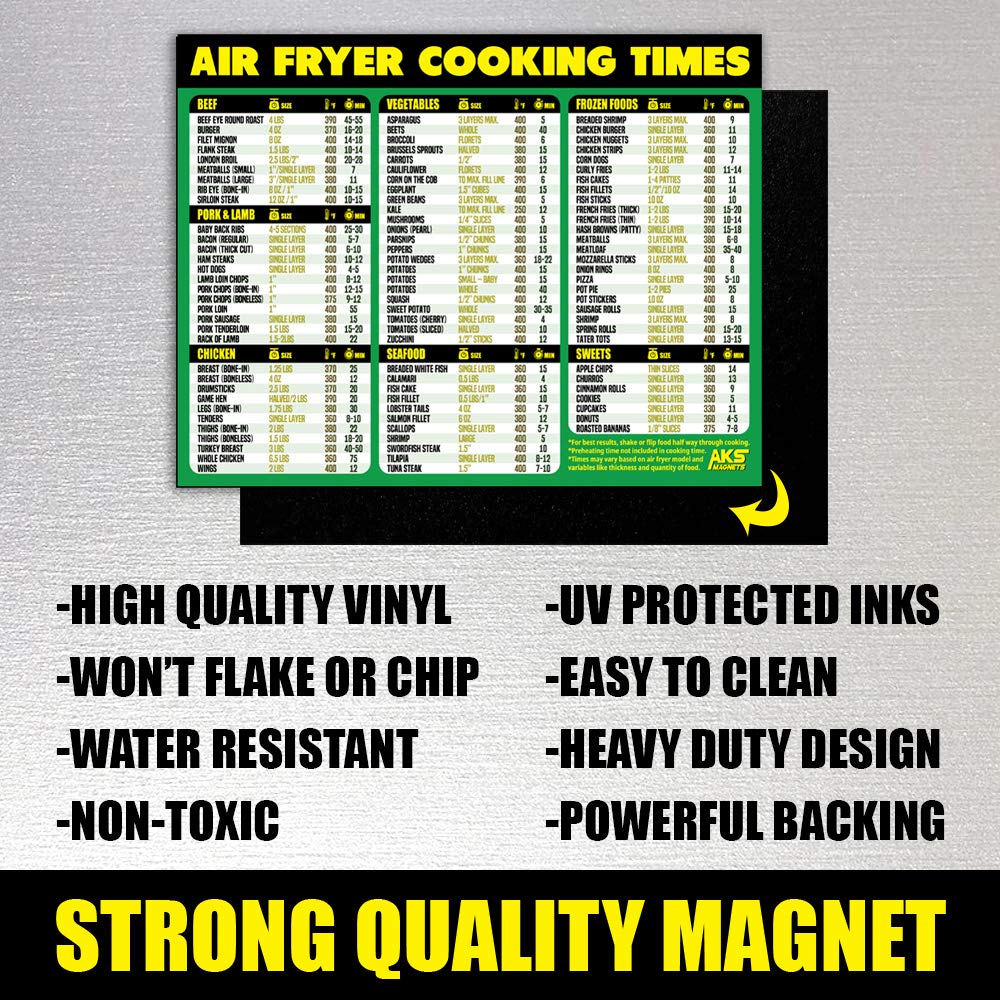 Air Fryer Cooking Times Magnetic Cheat Sheet - Extra Large Easy to Read 11β x 8.5β Airfryer Kitchen Accessory - Quick Reference Guide Magnet for Over 90 Popular Airfry Foods - Cook Healthy Meals Fast