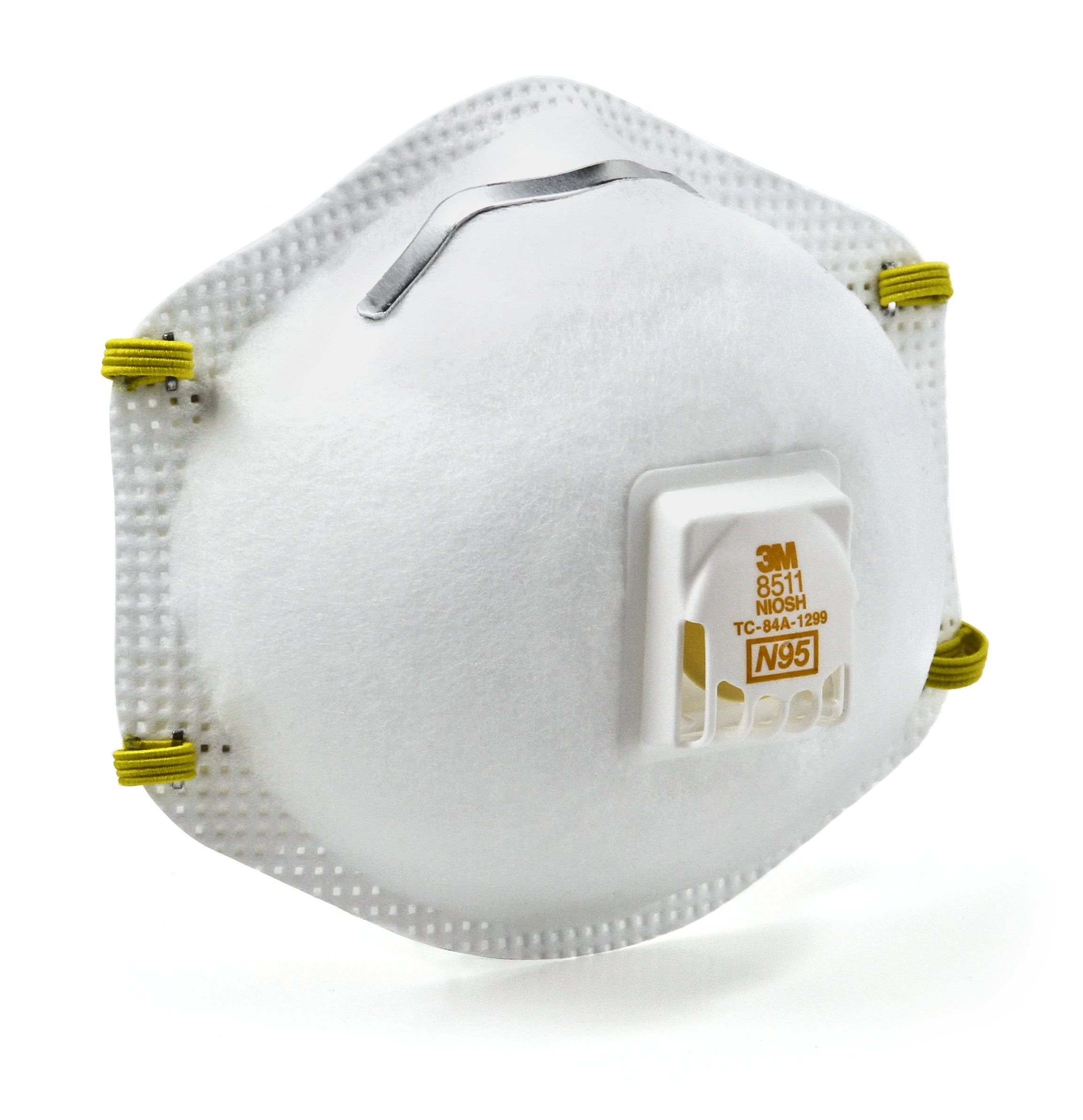 3M Particulate Respirator 8511, Pack of 10, N95, Cool Flow Exhalation Valve, Disposable, Braided Comfort Strap, M Noseclip