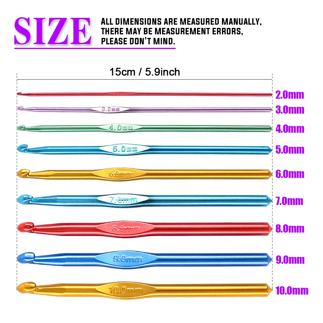 24Pcs Crochet Hooks Kit, Including 3mm-25mm 15Pcs Assorted Sizes Wooden Bamboo Crochet Hooks and 9Pcs Multi-Coloured Aluminum 2mm-10mm Handle Crochet Hooks for Handcrafted Knitting Needles