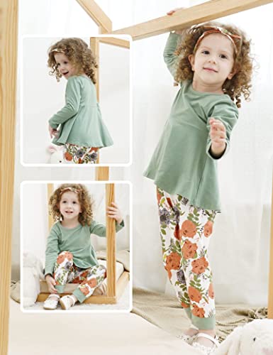 bilison Toddler Baby Girl Clothes Solid Color Ruffle Tops Floral Pants with Headband Outfit Set