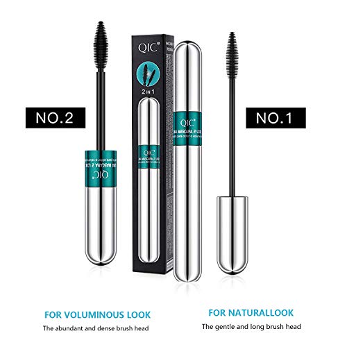 2PCS 4D Silk Fiber Lash Mascara,2 in 1 Thrive Mascara For Natural Lengthening And Thickening Effect,no clumping Superstrong Mascara for Long-Lasting,Beauty Charming Eye Make up