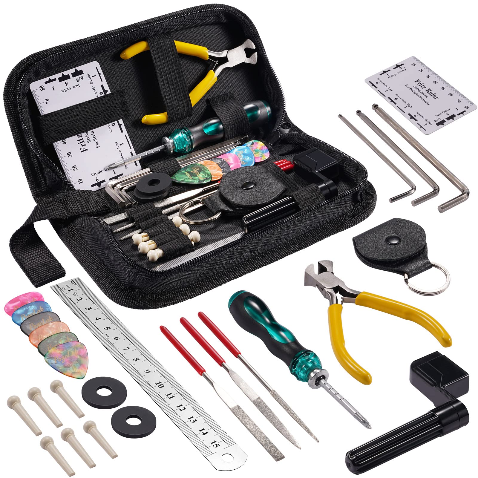 31Pcs Guitar Tool Kit, POGOLAB Guitar Repair Kit, Luthier Tools, Guitar Winder, Guitar Setup Kit for Guitar Ukulele Bass Mandolin Banjo