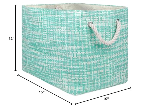 DII Woven Paper Storage Bin, Tweed, Aqua, Medium