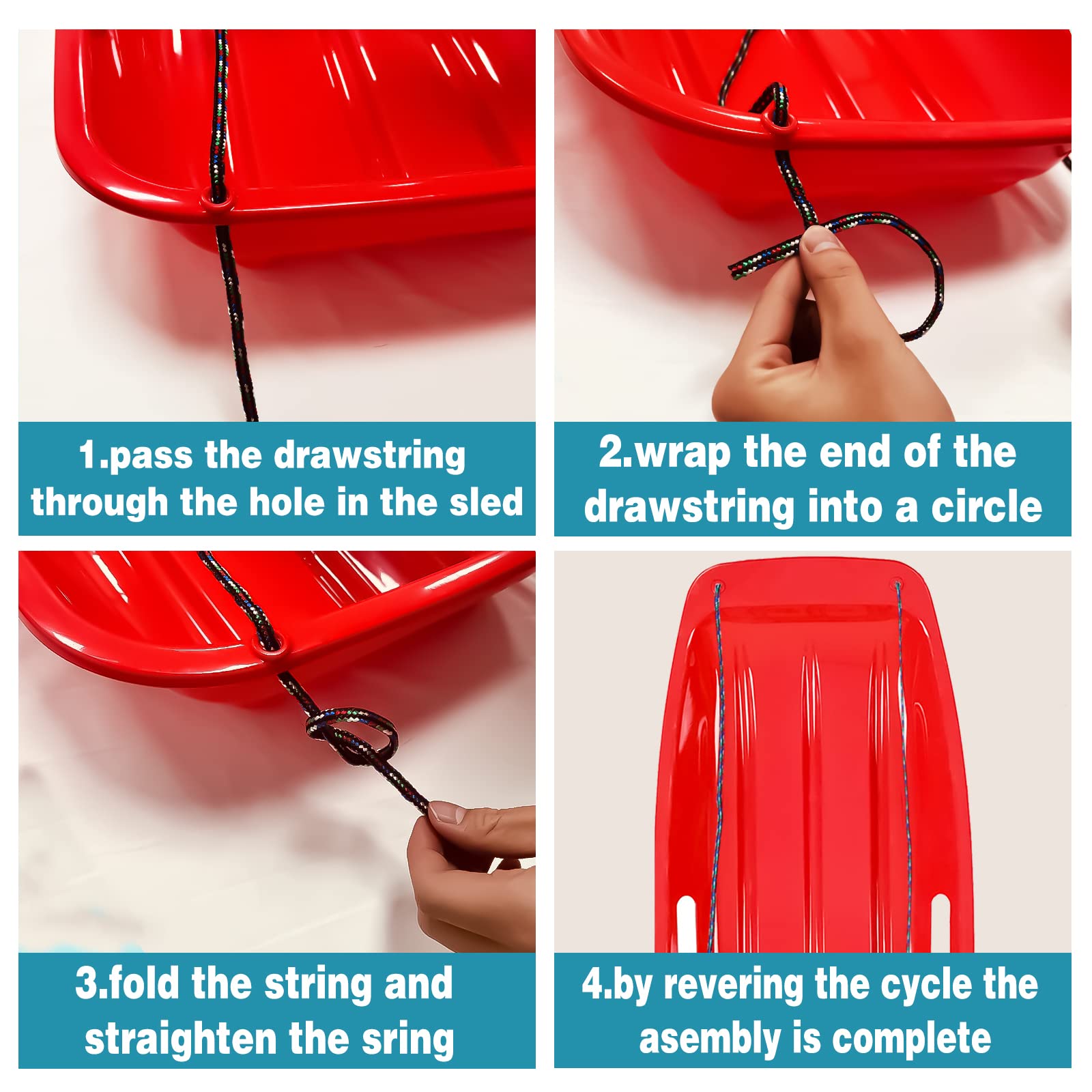 35“Plastic Snow Sled, Sleds for Kids and Adults with Handles (1-Pack)