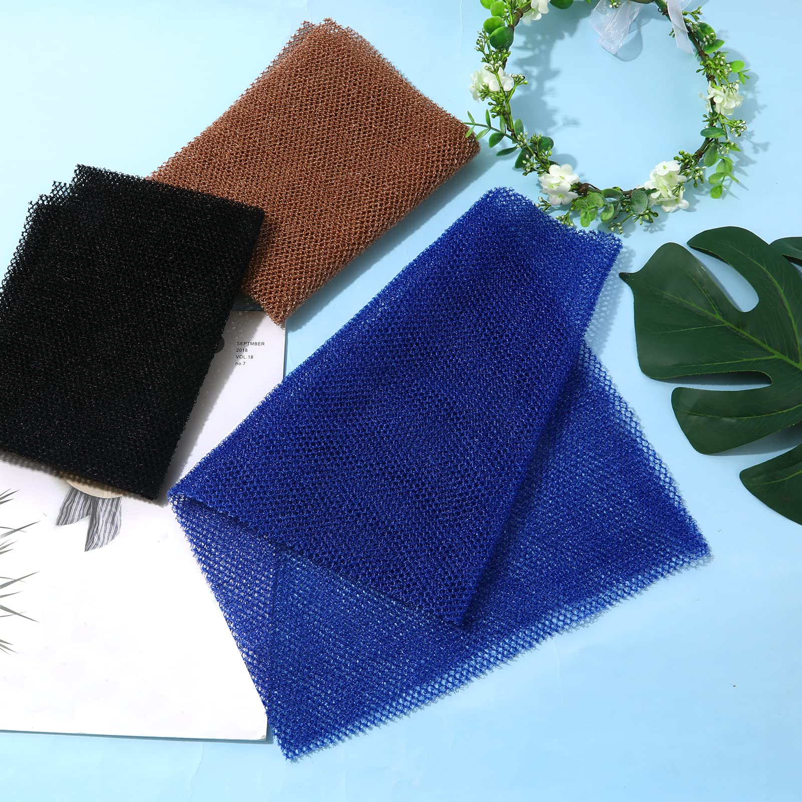 3pcs Exfoliating Shower Towel Sponge, African Exfoliating Net Nylon Material Bath Sponge Body Scrubber Net for Bath Shower Daily Use (3 Colors)
