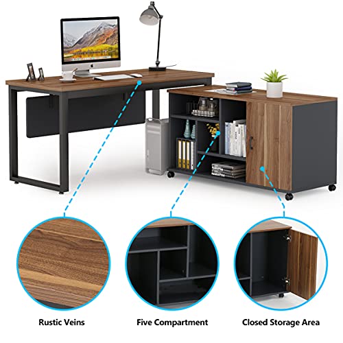 Tribesigns L Shaped Executive Desk, 55-Inch Office Computer Desk with 47 Inch Lateral File Cabinet, Rustic Business Furniture Workstation with Storage Shelves for Home Office