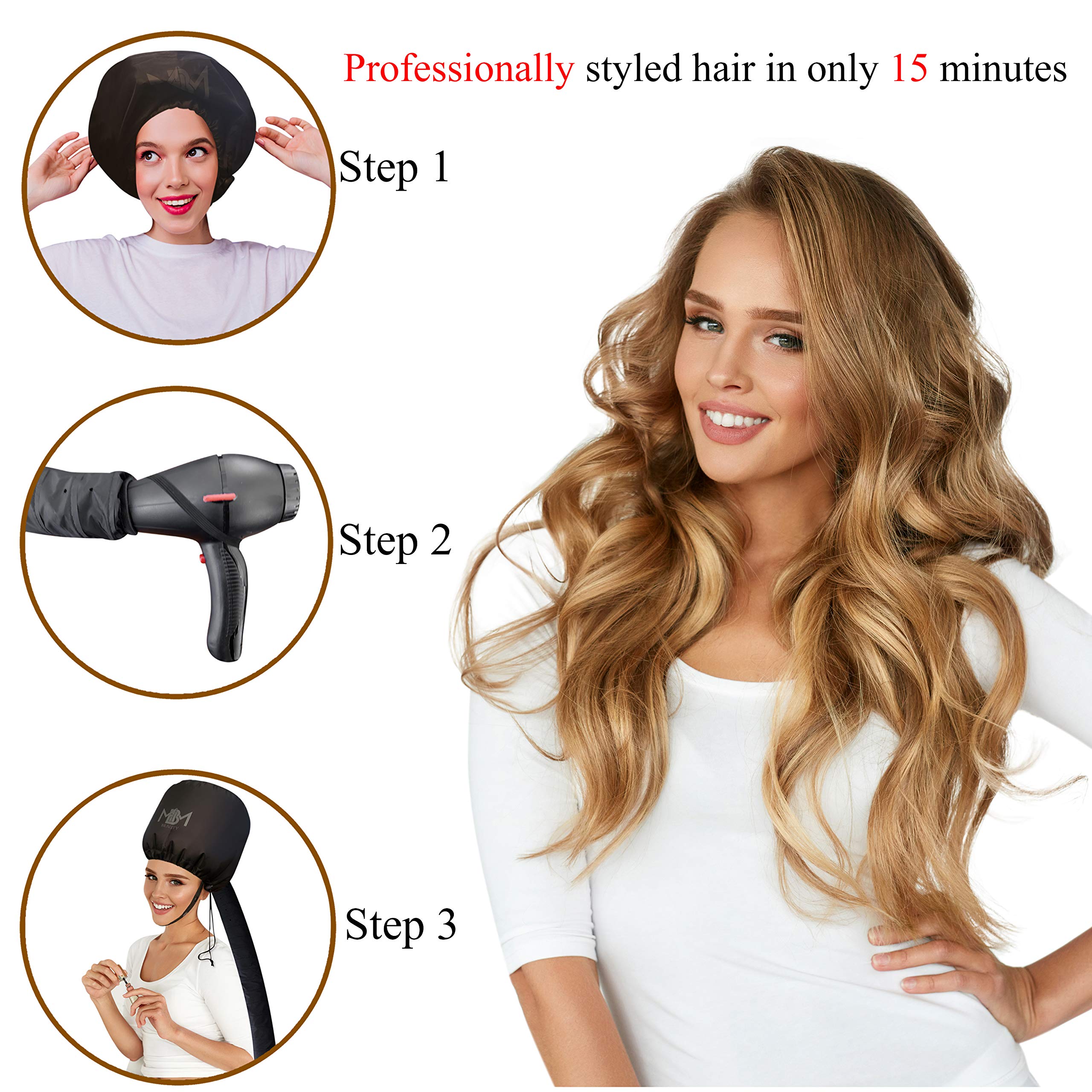 Bonnet Hair Dryer Attachment-W/ 10 Silicone Hair Curlers-Extra Large Adjustable Soft Hooded Hair Dryer Bonnet With Extra Long Hose For Drying,Styling,Curling&Deep Conditioning Fits All Head&Hair Sizes
