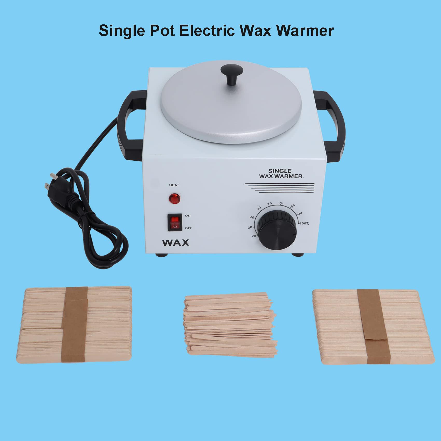 Single Electric Wax Heater Paraffin Warmer Machine Pots Waxing Hair Removal Removing Salon Hot SPA Body with Wood Craft Sticks