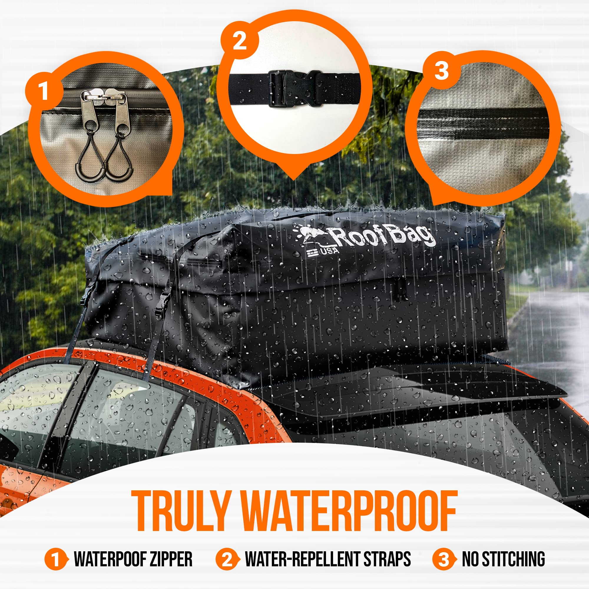 17 Cubic Waterproof RoofBag Car Rooftop Cargo with Strong Straps + Storage Bag + 3 Duffle Bags
