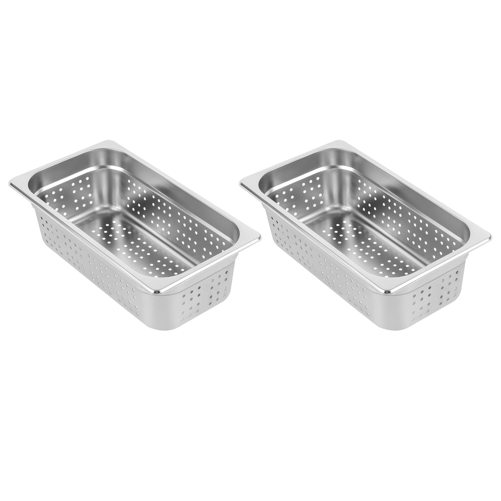 2-Pcs 1/3 Size 4" Deep, Anti-Jam Perforated Stainless Steel Steam Table Pan, Commercial Stainless Steam Pan for Restaurant Hotel
