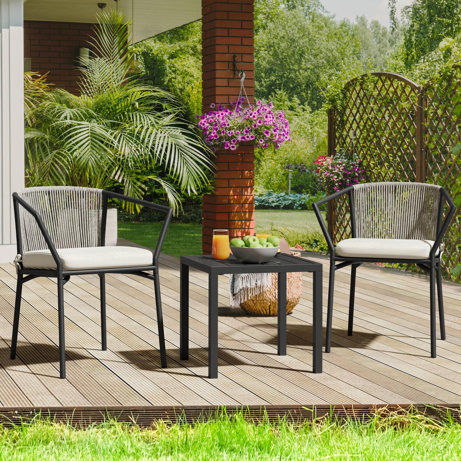 3 Pcs Patio Wicker Conversation Furniture Set for Bistro Balcony Indoor Outdoor Beige