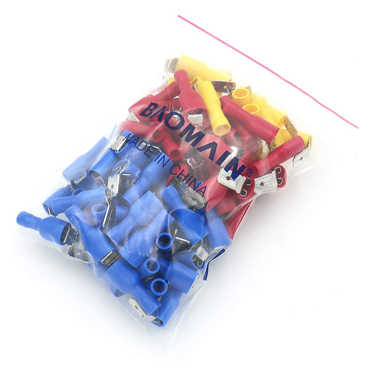 Baomain 1/4" Piggyback Spade Crimp Terminal Connector 0.5-6.0mm² 22-10 AWG Pack of 100