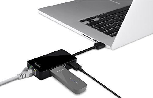 Belkin USB 3.0 Hub w/ 3 USB Ports & Gigabit Ethernet - USB Splitter - USB Hub 3.0 - USB Docking Station - Ethernet Adapter for Laptop - USB Adapter - USB Hub for Laptop - USB Ethernet Adapter - Black