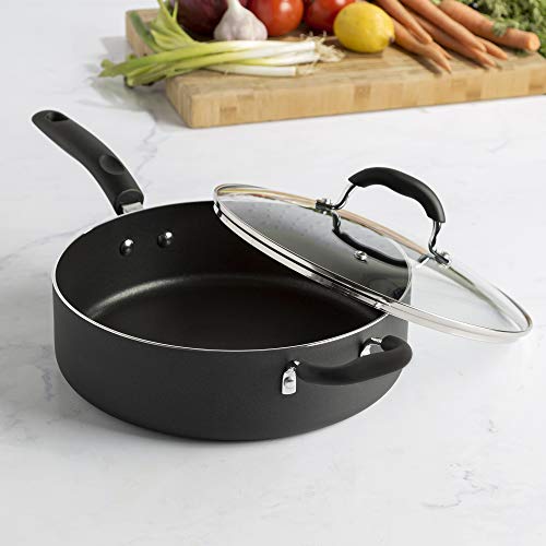 Goodful Aluminum Non-Stick Sauté Pan Jumbo Cooker with Helper Handle and Tempered Glass Steam Vented Lid, Made Without PFOA, Dishwasher Safe, 5-Quart, Charcoal Gray
