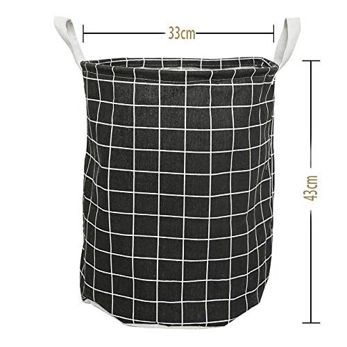 17 Inches Large Clothing Storage Bucket, Canvas Fabric Collapsible Organizer Basket for Laundry Hamper,Toy Bins,Gift Baskets, Bedroom, Clothes,Baby Nursery (Black)