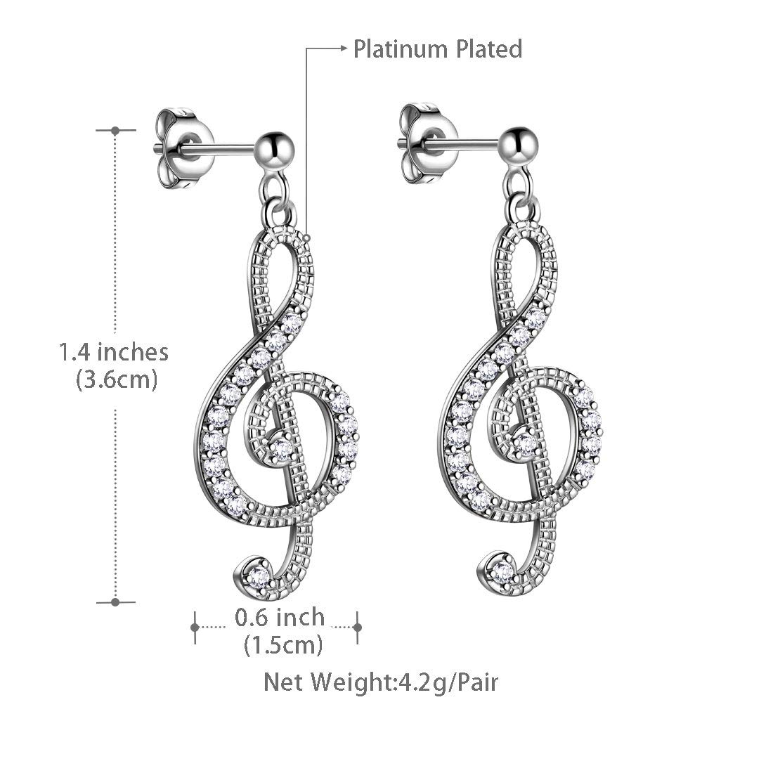 Beautlace Women's Musical Note Stud Earrings Silver Plated Treble Clef Music Note Earring Jewelry Gifts for Music Lover KE0027W