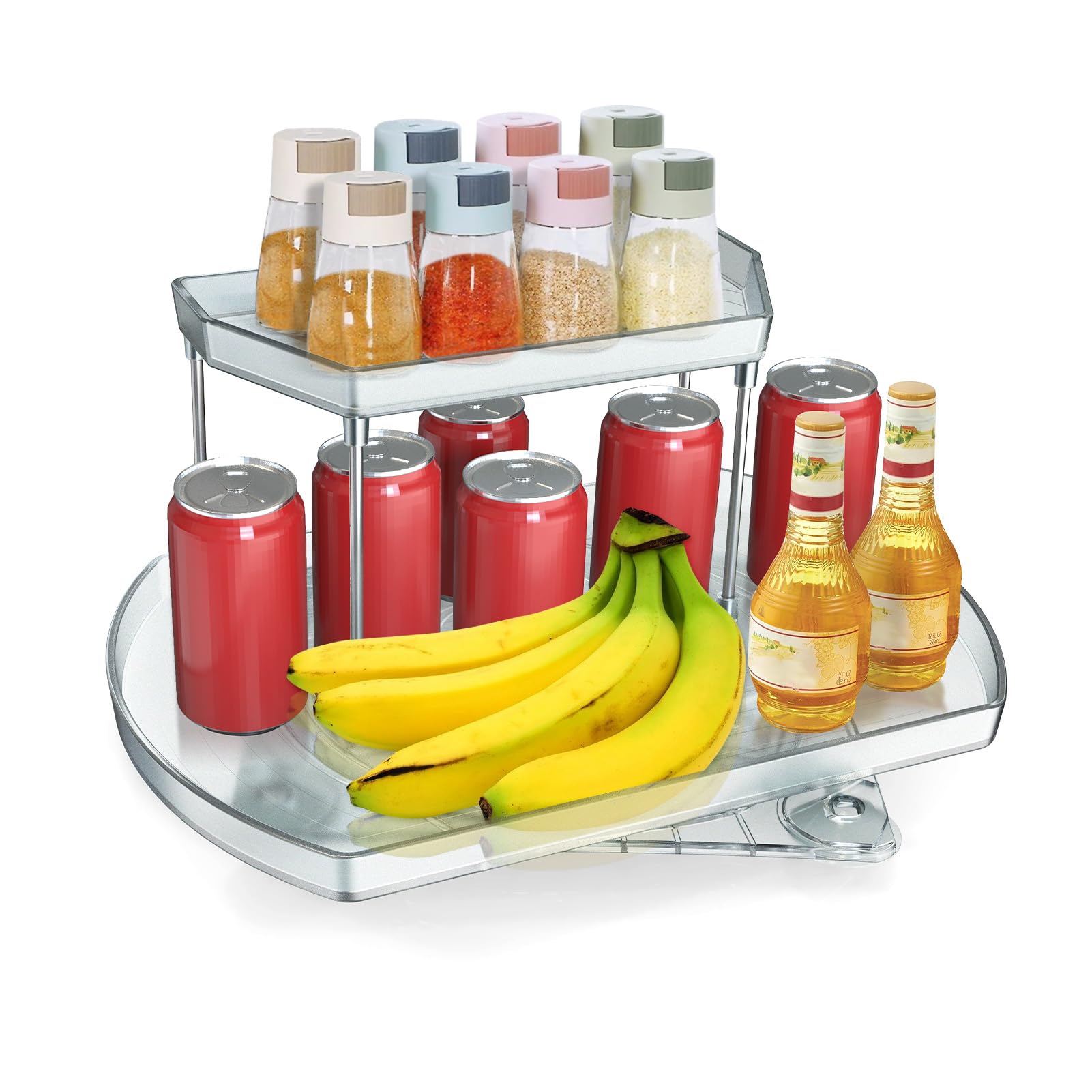 2 Tier Rectangle Lazy Susan for Refrigerator Organizer Bins 360° Rotatable 16.54"*11.02"*5.91" Fridge Organizers and Storage Cabinet Pantry Organizer Dining Table Countertop Spice Rack Home & Kitchen
