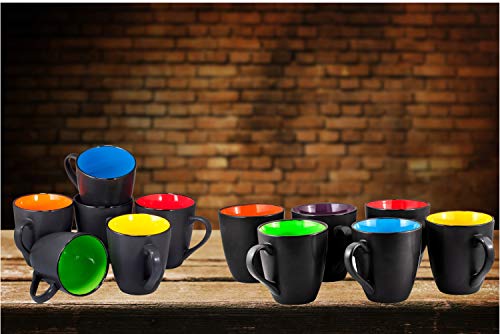 Bruntmor 16 Oz Black Coffee Mugs Set of 6, Large Size Ceramic espresso cups,Microwave safe Coffee Mugs For Your Christmas Gift, Black Coffee, Tea cups