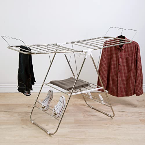 Clothes Drying Rack – Folding Indoor/Outdoor Portable Dryer for Clothing and Towels – Collapsible Laundry Clothes Stand by Everyday Home (Silver)