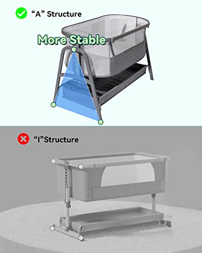babyboat Bassinet Bedside Sleeper with 360° All Air Mesh, Bedside Crib with Storage Basket, Cozy Adjustable Portable Bassinets for Safe Co-Sleeping, Baby Crib for Infant/Newborn