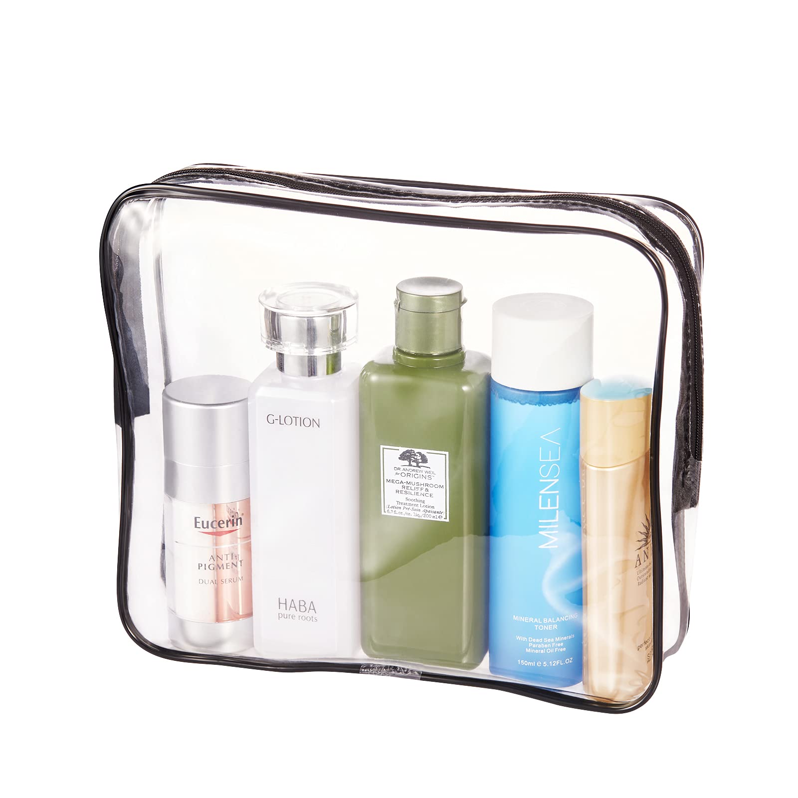 NATURAL STYLE 3 Pieces Clear Makeup Cosmetic Bags for Travel, TSA Approved Clear Toiletry Bag Set with Zipper, Waterproof Transparent PVC Packing Cubes Organizer Storage Bag (Black)