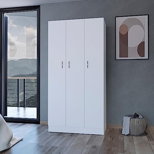 AMFSQJ Contemporary Miscellaneous Storage Closet with Hanging Rod, Versatile Organizer for Various Spaces, 35.43β*29.69β*71.14βH, White