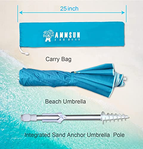 AMMSUN 6ft Folded PortableTravel Beach Umbrella with Sand Anchor, Tilt and Air vent UPF 50+UV Protection fit in suitcase Portable Compact Foldable beach umbrella for Patio Garden Beach Pool Backyard Sky blue