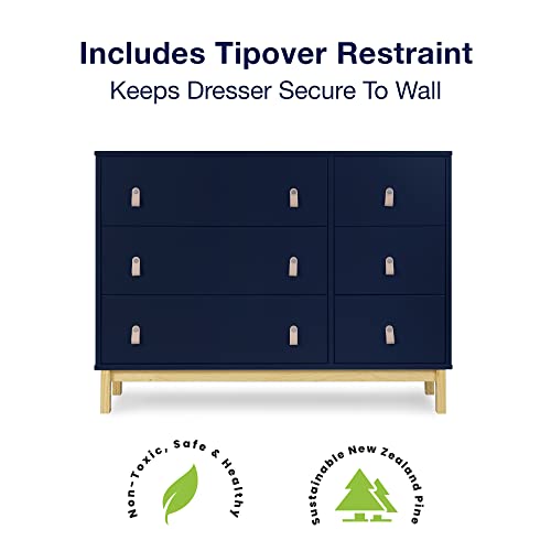 babyGap by Delta Children Legacy 6 Drawer Dresser with Leather Pulls - Greenguard Gold Certified, Navy/Natural