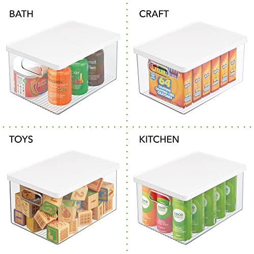 mDesign Plastic Pantry Storage Box Container with Lid and Built-In Handles - Organization for Flour, Cereal, Pasta, Rice, or Food in Kitchen Cupboard, Ligne Collection, Clear/White