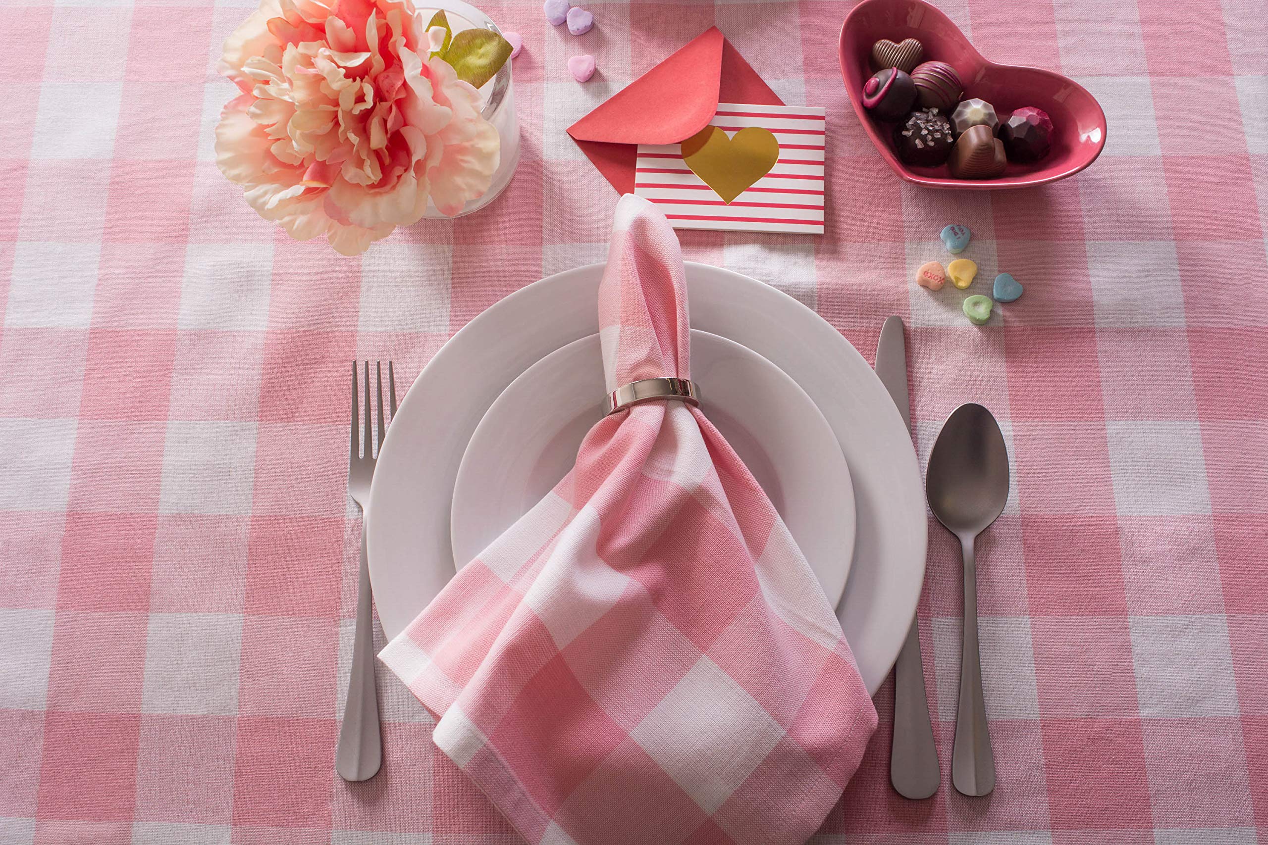 DII Buffalo Check Collection, Classic Farmhouse Tabletop Set, Napkin Set, 20x20, Pink & White, 6 Piece