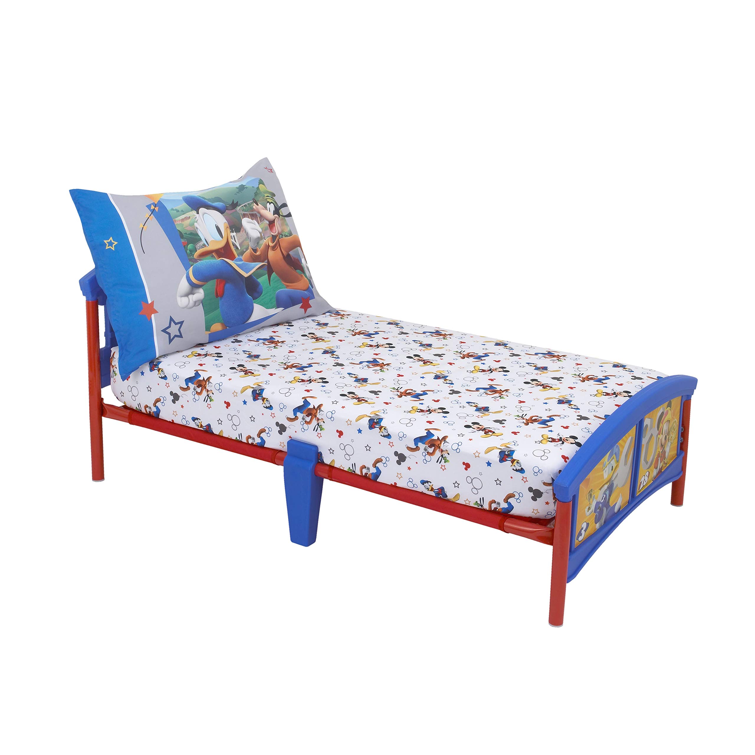 Disney Mickey Mouse Having Fun Super Soft 2 Piece Toddler Sheet Set, White/Grey/Blue/Red(Pack of 1)